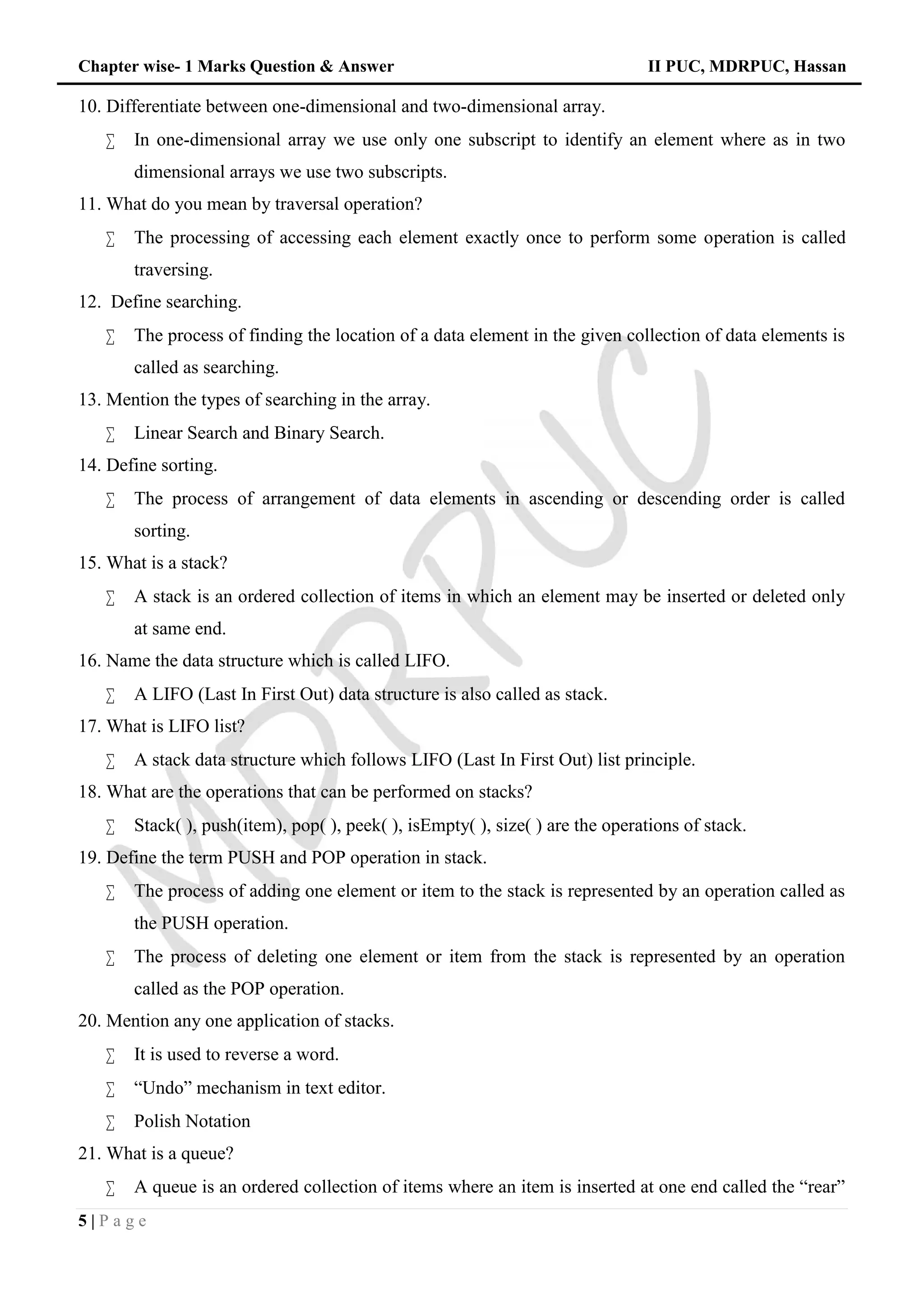chapter-wise- 1 mark Q.pdf | Programming Languages | Computing