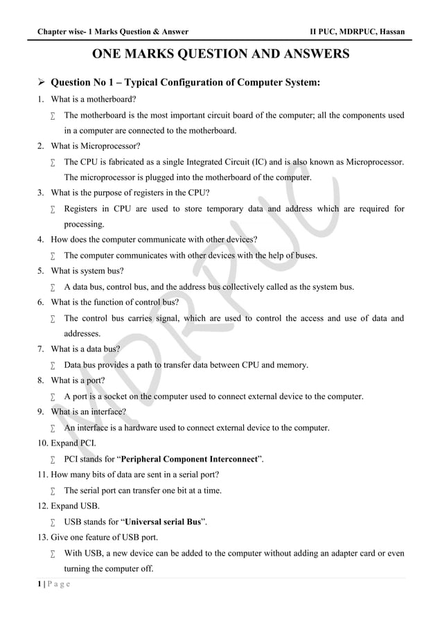 chapter-wise- 1 mark Q.pdf | Programming Languages | Computing