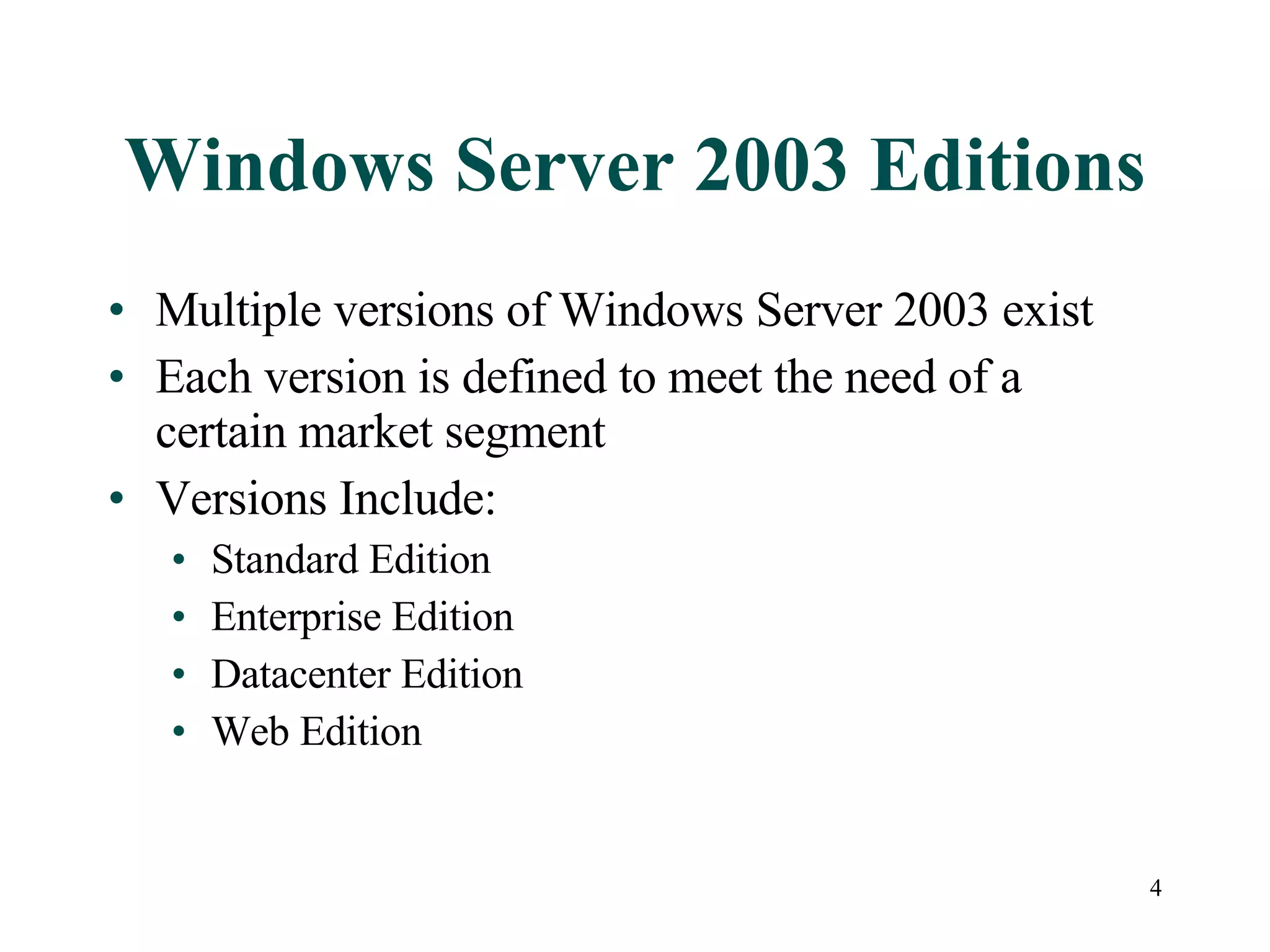 Chapter01 Introduction To Windows Server 2003 | PPT