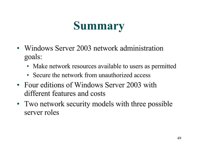 Chapter01 Introduction To Windows Server 2003 | PPT