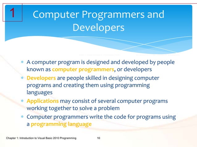 Chapter 1 — Introduction to Visual Basic 2010 Programming | PPTX