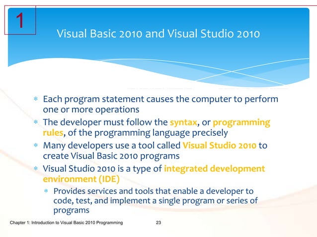 Chapter 1 — Introduction to Visual Basic 2010 Programming | PPTX
