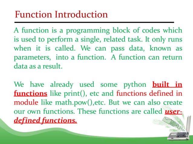CHAPTER 01 FUNCTION in python class 12th.pptx | Web Development | Internet