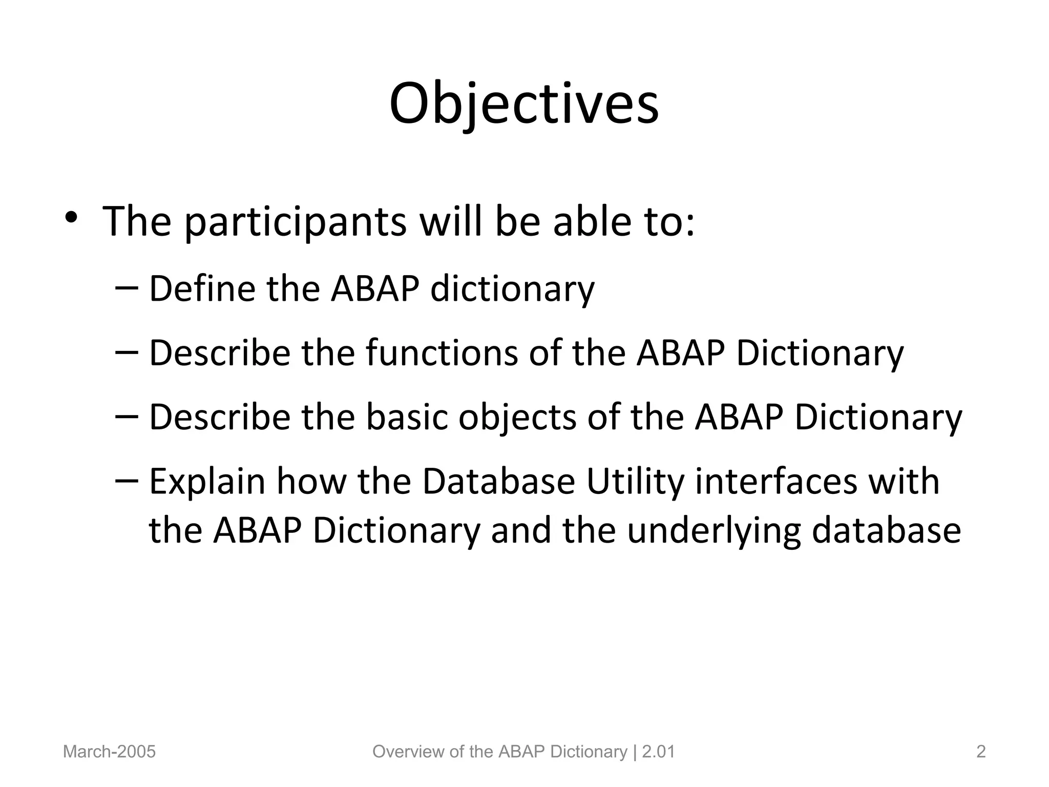 Chapter 01 overview of abap dictionary1 | PPT