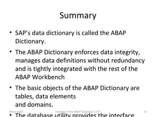 Chapter 01 overview of abap dictionary1 | PPT
