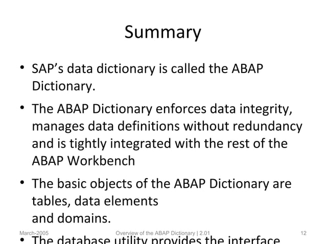 Chapter 01 overview of abap dictionary1 | PPT