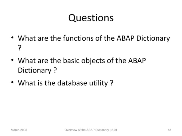 Chapter 01 overview of abap dictionary1 | PPT