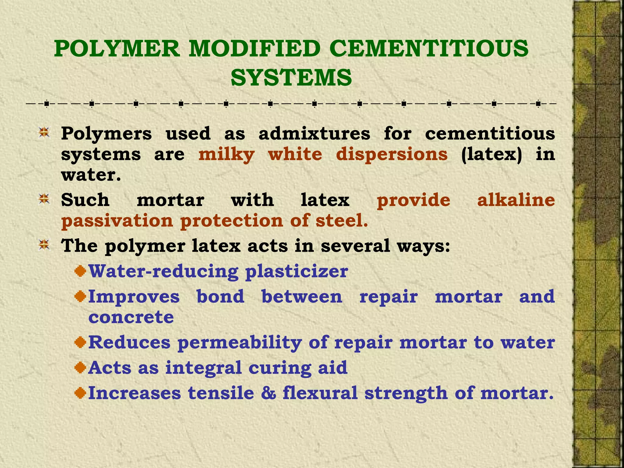 polymers for concrete repair | PPT | Chemistry | Science