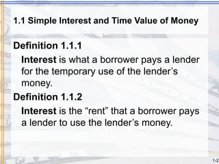 introduction to simple interest and valuing to financial assets | PPT
