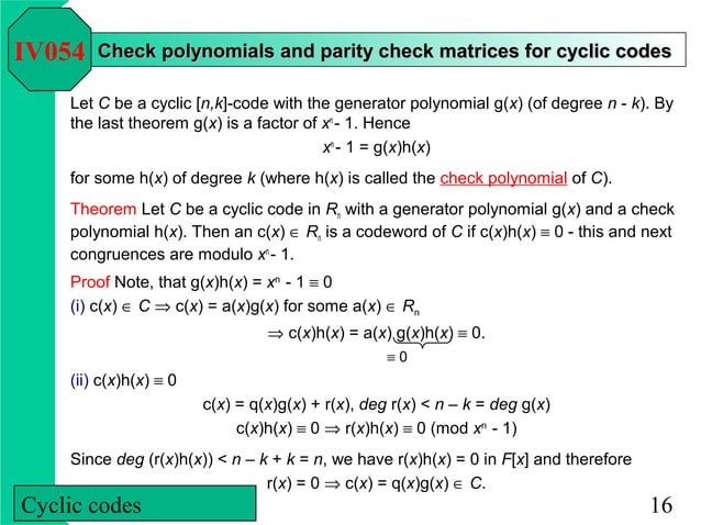 Chapter 03 cyclic codes