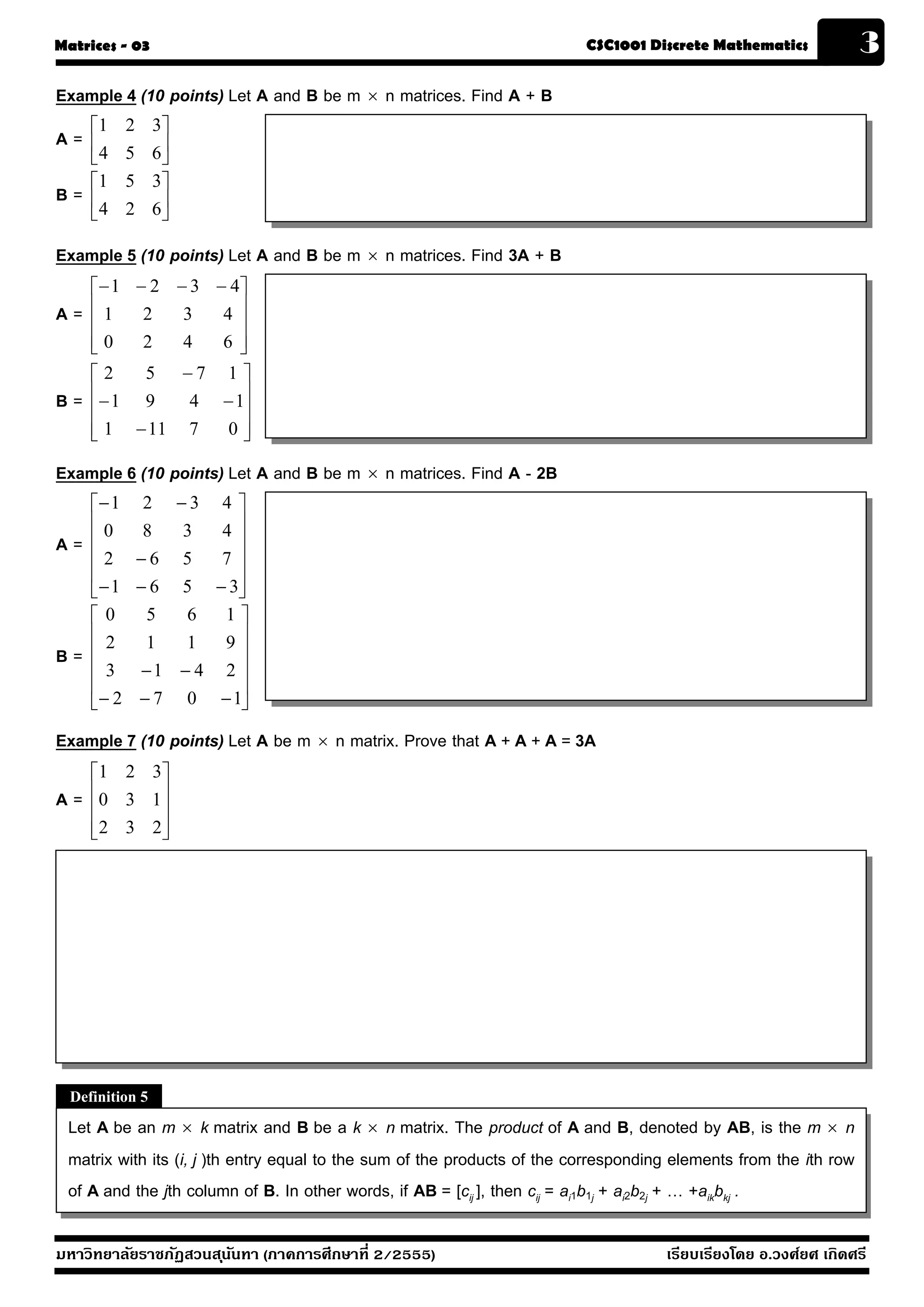 Discrete-Chapter 03 Matrices | PDF