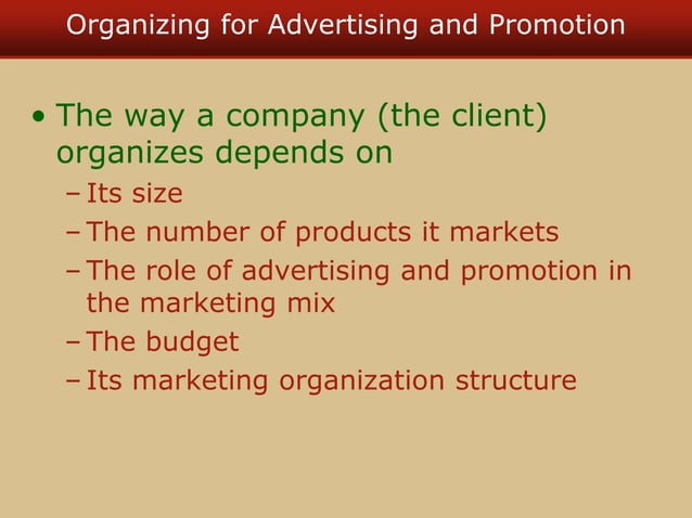 Organizing for Advertising and Promotion | PPT