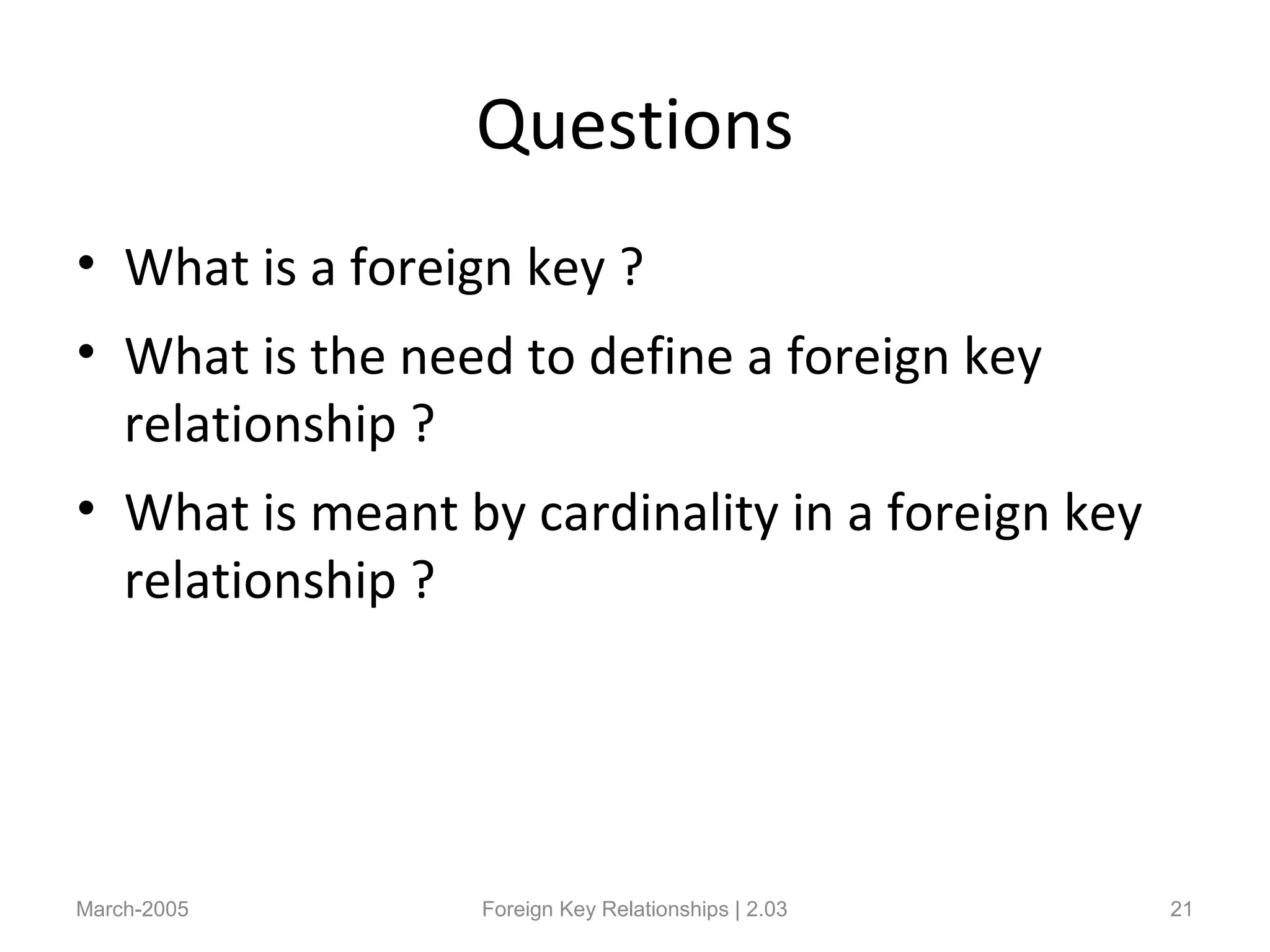 Chapter 03 foreign key relationships1 | PPT