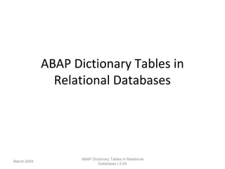 Chapter 04 abap dictionary tables in relational databases1 | PPT | Databases | Computer Software ...