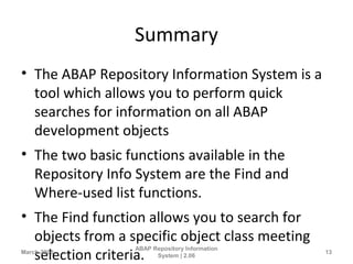 Chapter 06 abap repository information system1 | PPT | Search | Internet