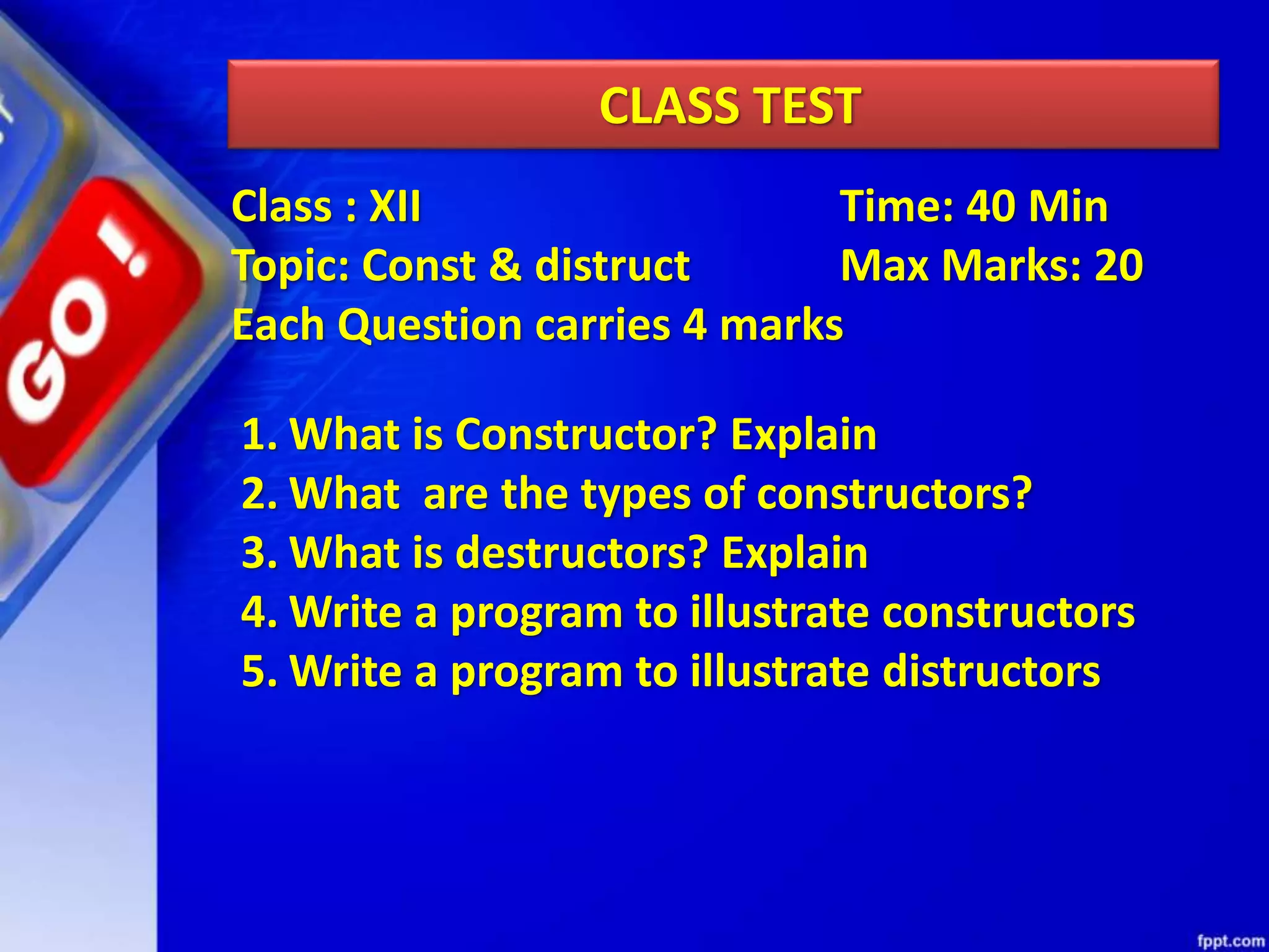 Chapter 06 constructors and destructors | PPT Chapter 06 constructors and destructors | PPT
