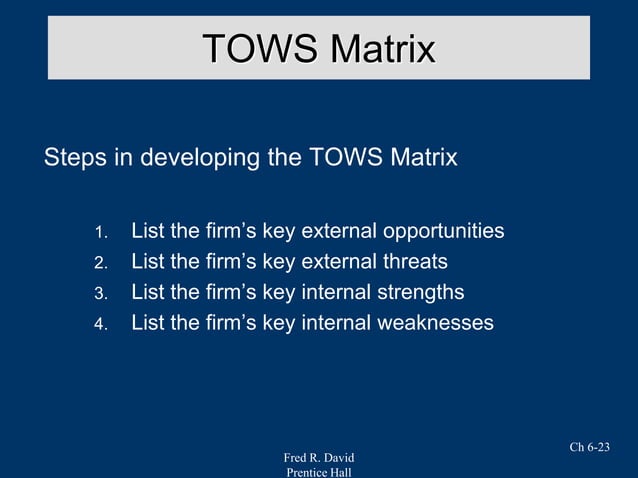 Strategic Management Chapter 6 - fred david | PPT
