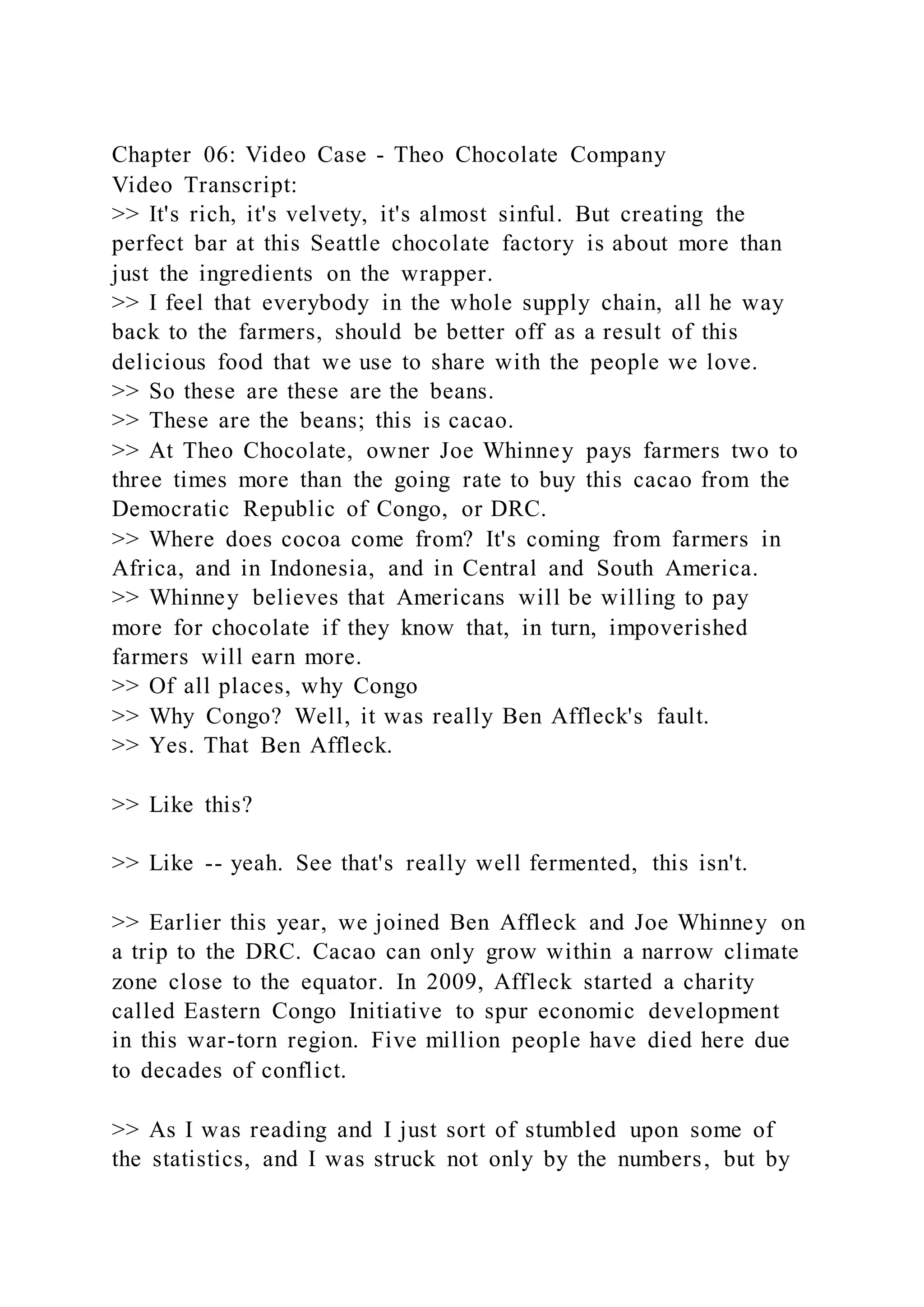 Chapter 06 Video Case - Theo Chocolate CompanyVideo Transcript | DOCX