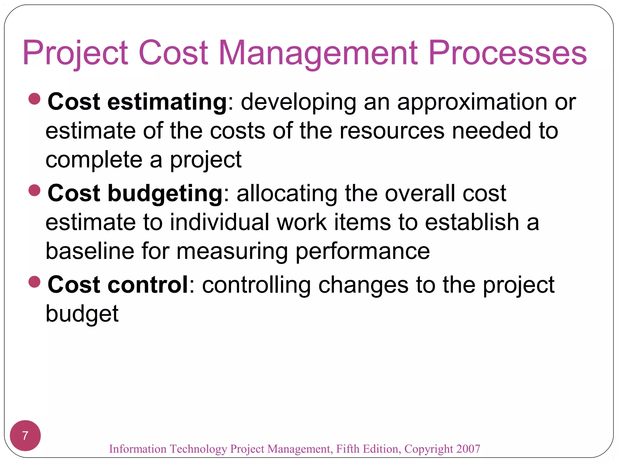 Chapter 07 project cost management | PPT