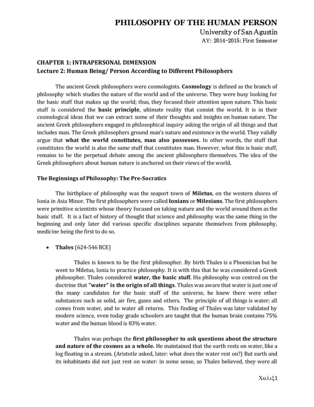 Chapter 1. lecture 2. human being according to | PDF