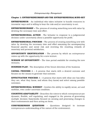 Entrepreneurship Management Chapter 1: ENTREPRENEURSHIP AND THE ...