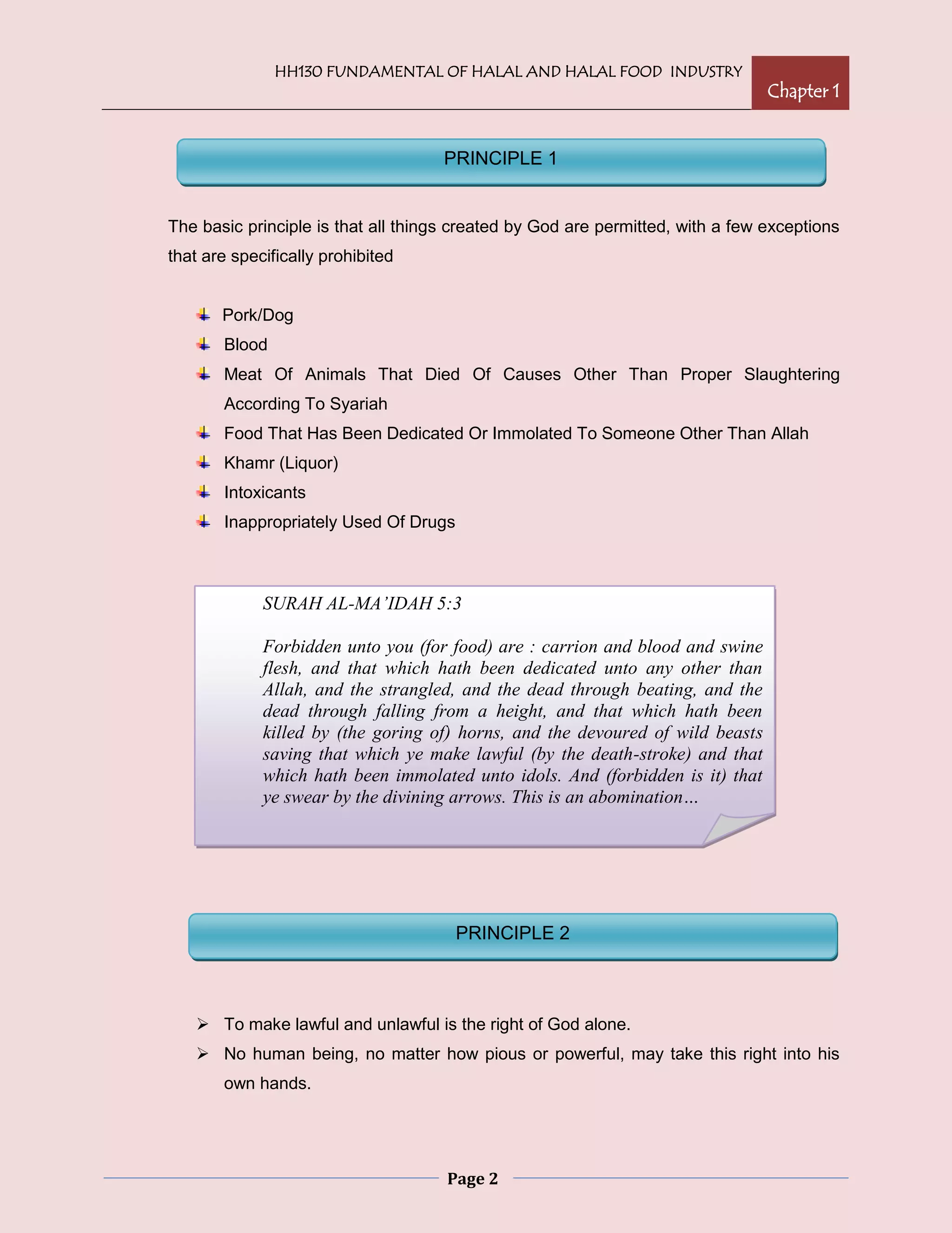 Fundamentals Of Halal And Halal Food Industry Chapter 1 | PDF
