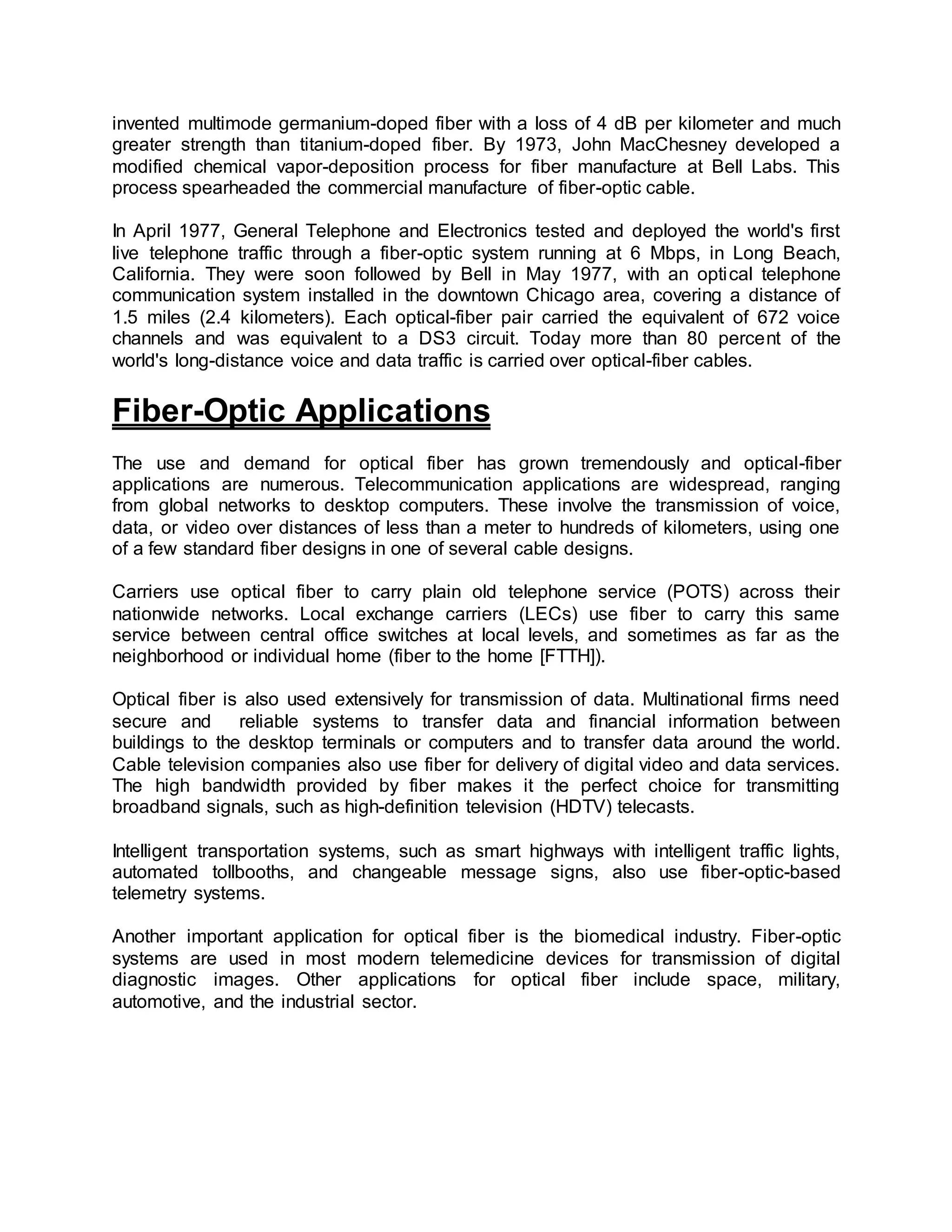 Brief History of optical fiber | DOCX