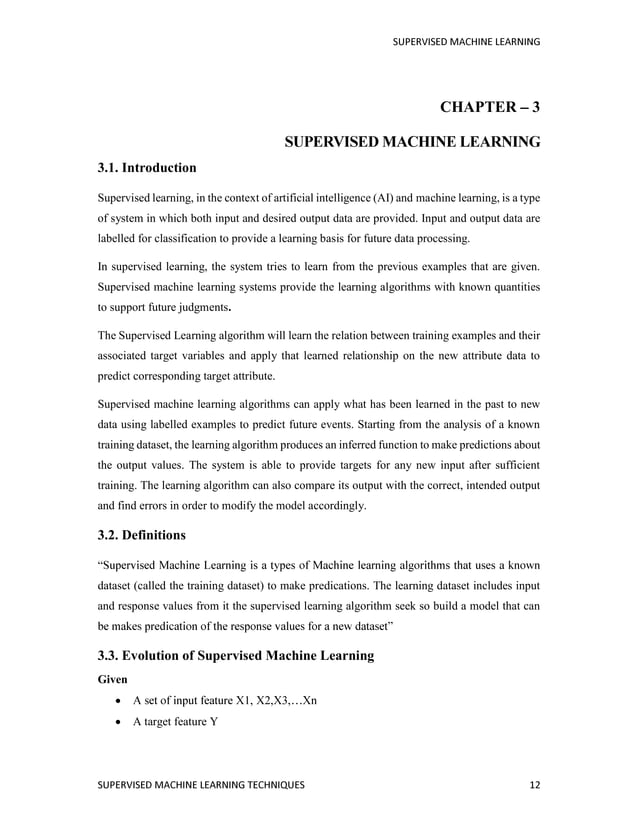 Supervised Machine Learning Techniques common algorithms and its application | PDF