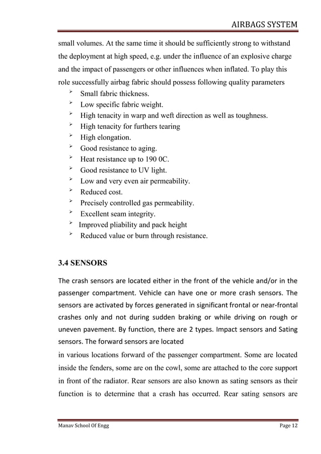 Air Bag System | PDF | Auto Safety Technologies | Auto Technology