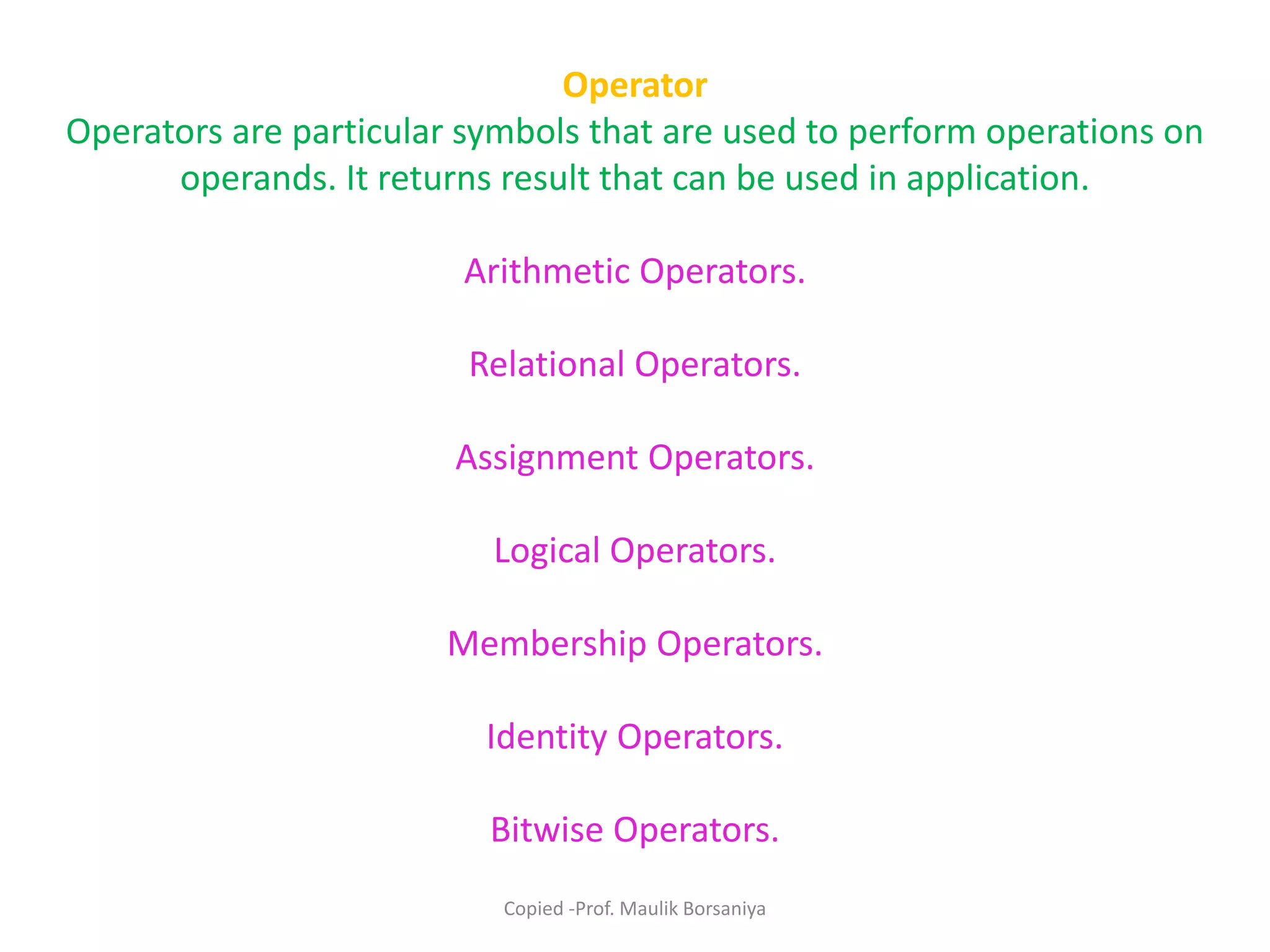Chapter 1 - INTRODUCTION TO PYTHON -MAULIK BORSANIYA | PPTX