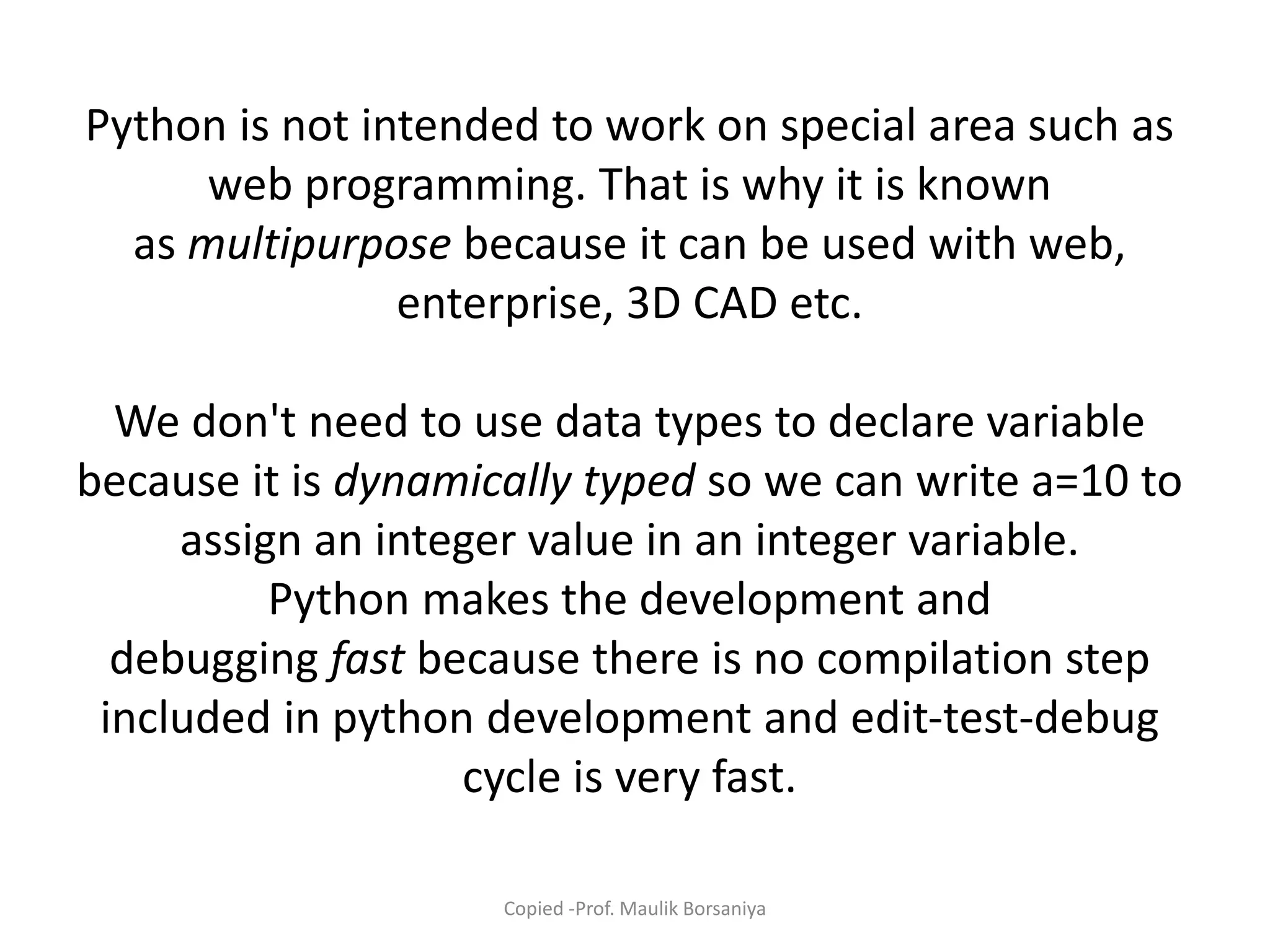 Chapter 1 - INTRODUCTION TO PYTHON -MAULIK BORSANIYA | PPTX