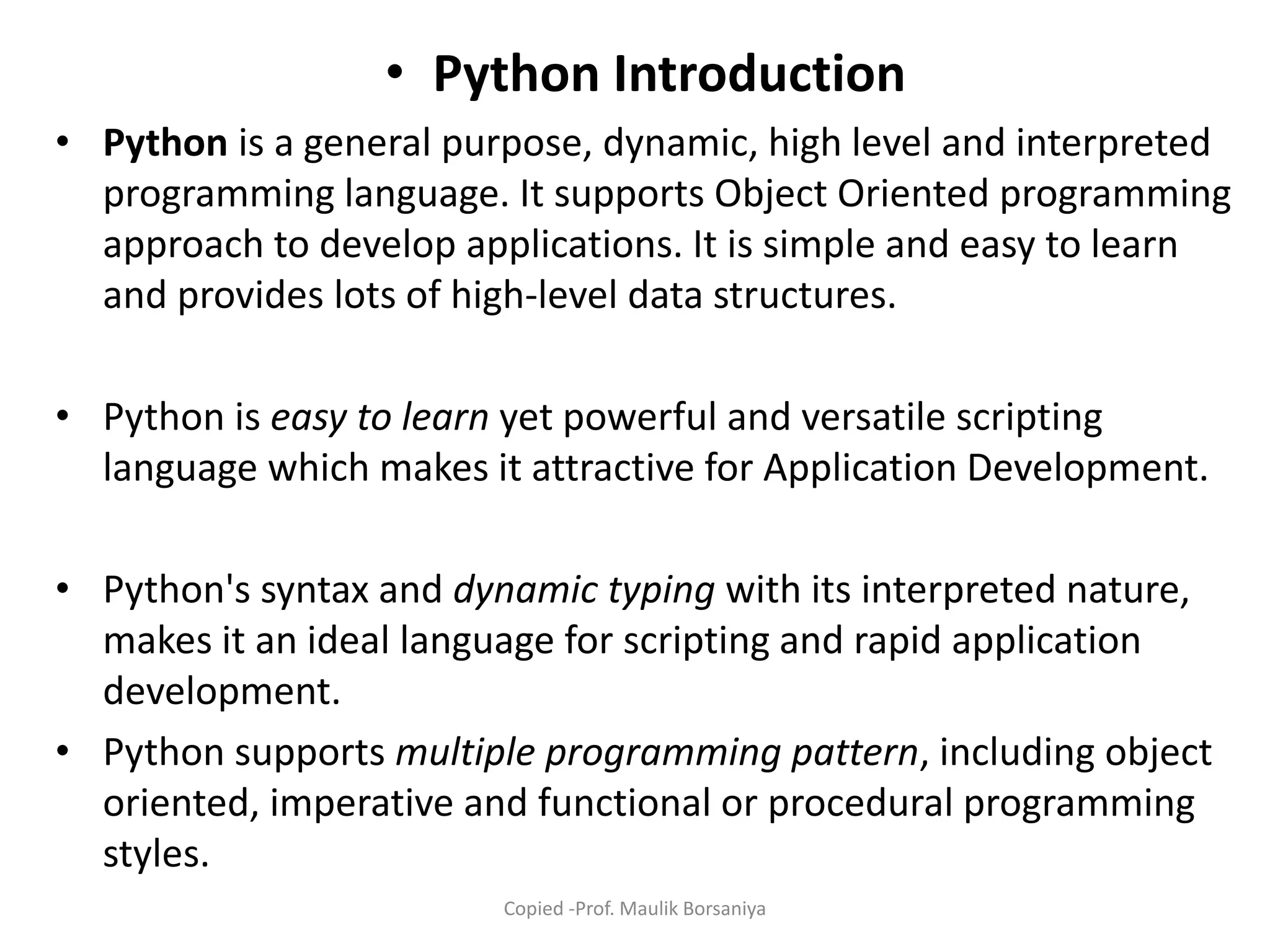 Chapter 1 - INTRODUCTION TO PYTHON -MAULIK BORSANIYA