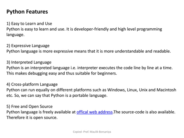 Chapter 1 Introduction To Python Maulik Borsaniya Pptx Programming Languages Computing