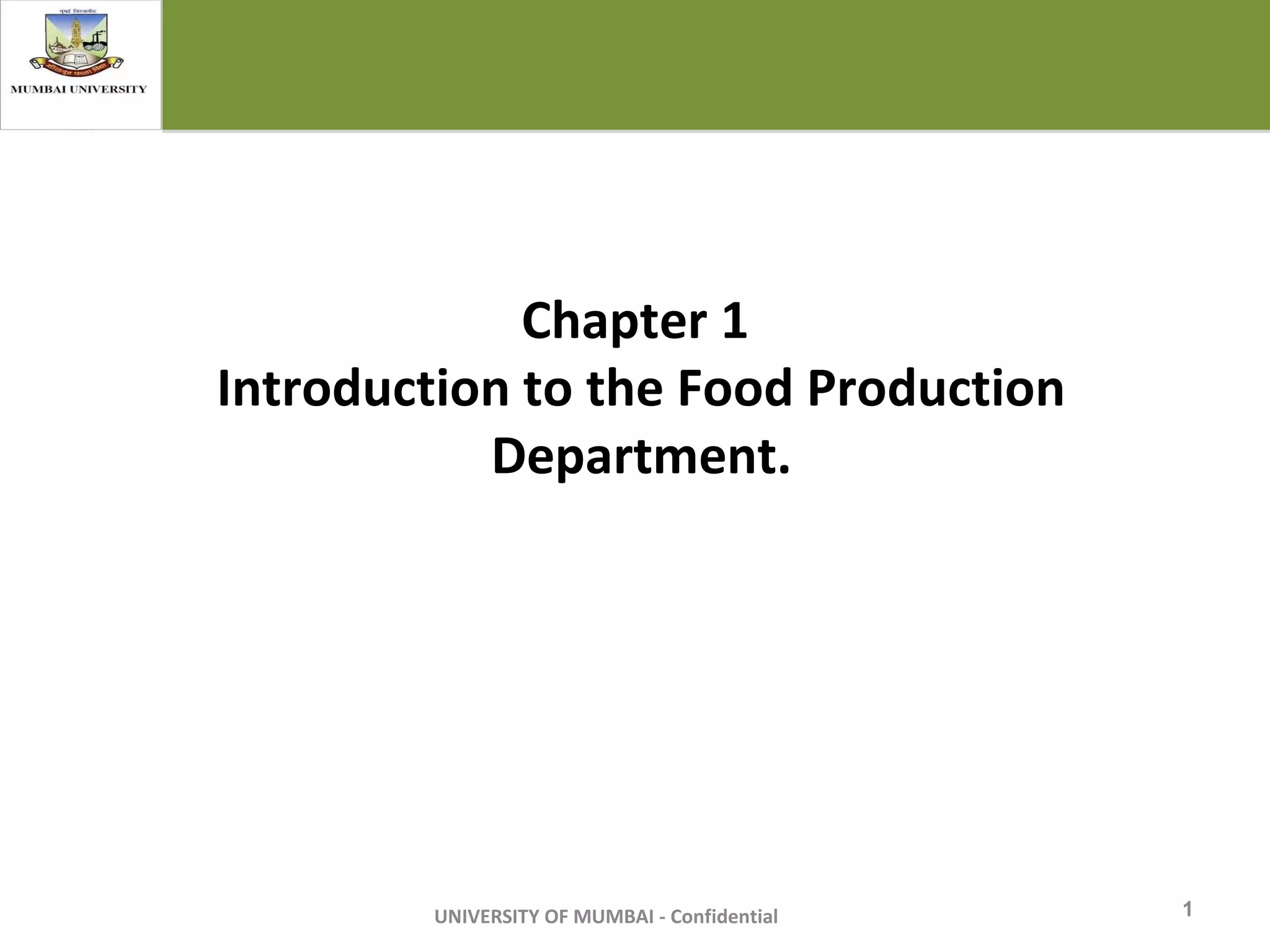 Introduction to Food Production Department | PPT