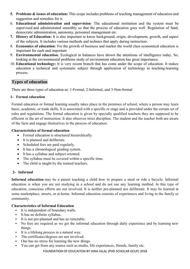 Concept, Meaning, Scope, and Importance of Education | PDF