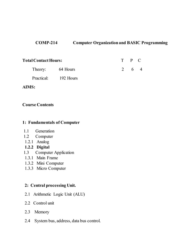 Computer Organization and BASIC Programming | PDF
