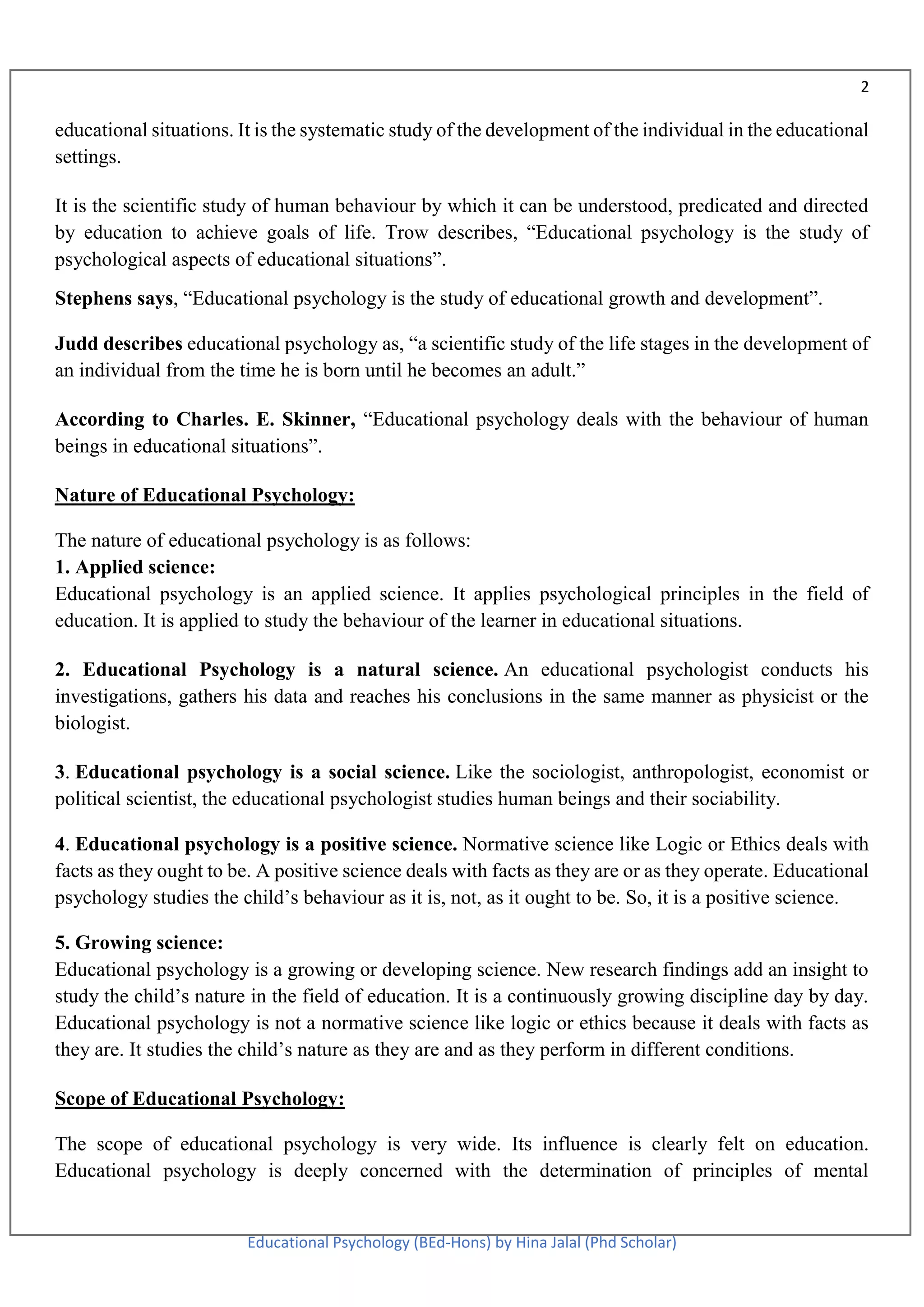 introduction to educational psychology | PDF