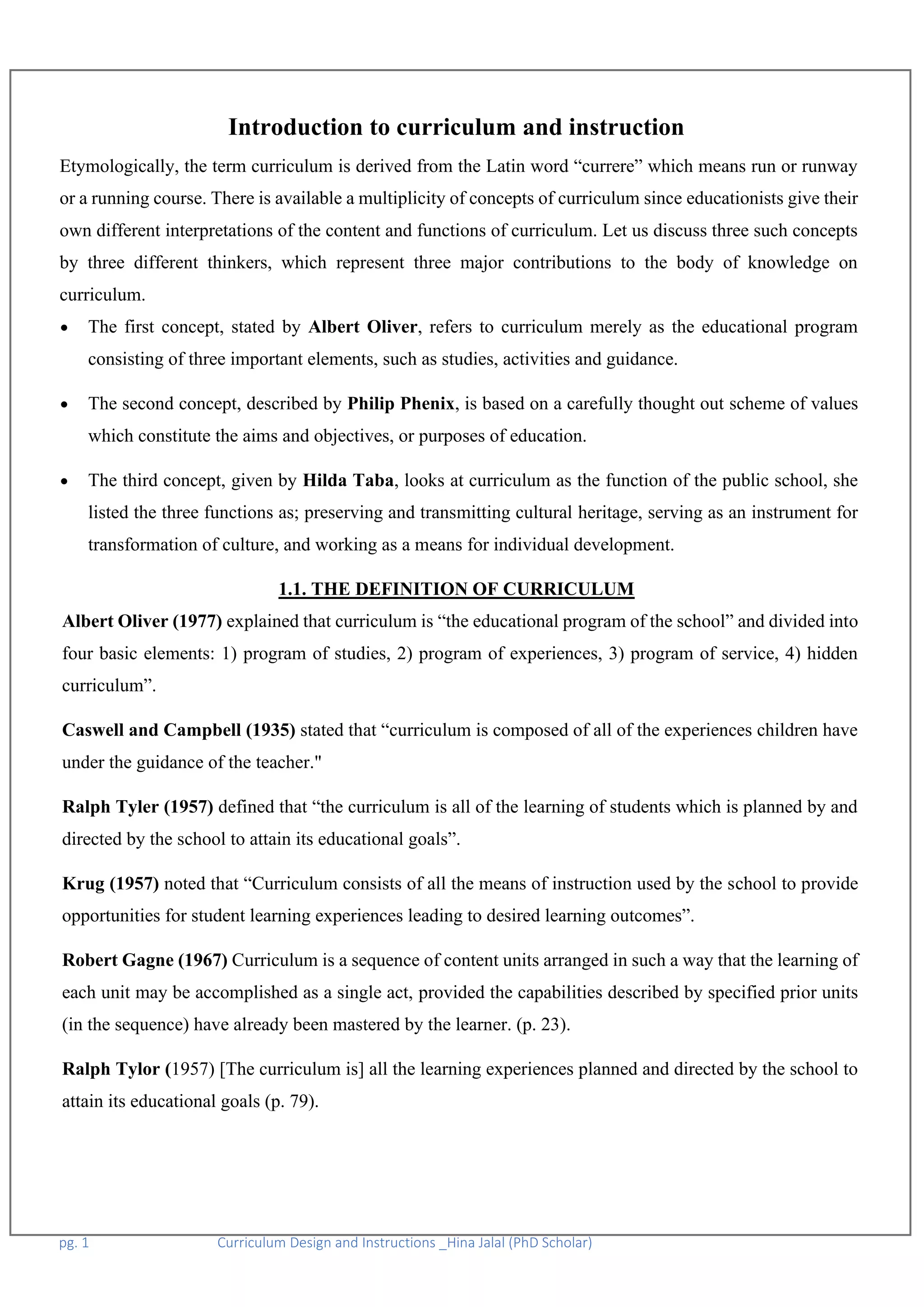Chapter 1. Curriculum Design and Instructions | PDF