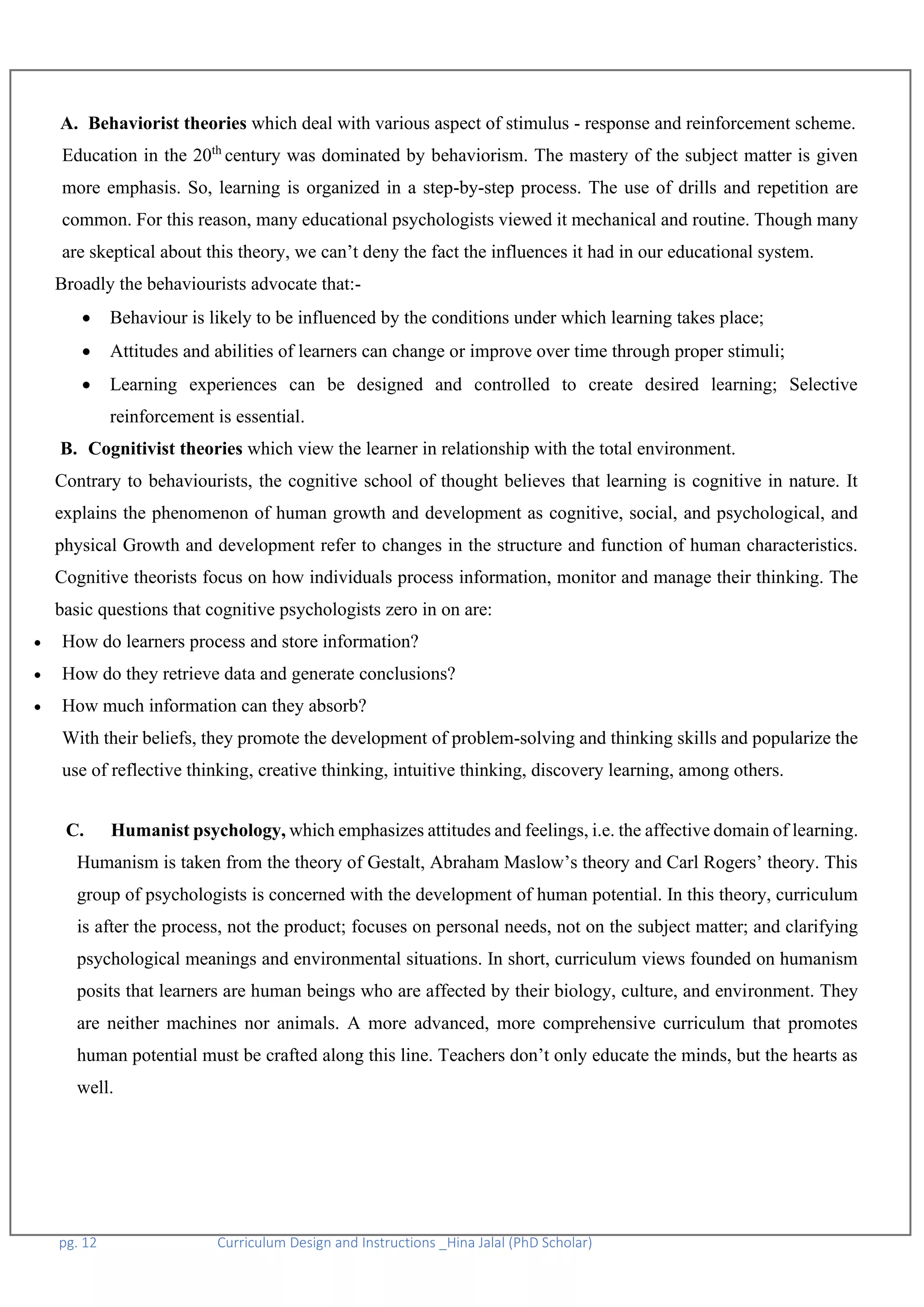 Chapter 1. Curriculum Design and Instructions | PDF
