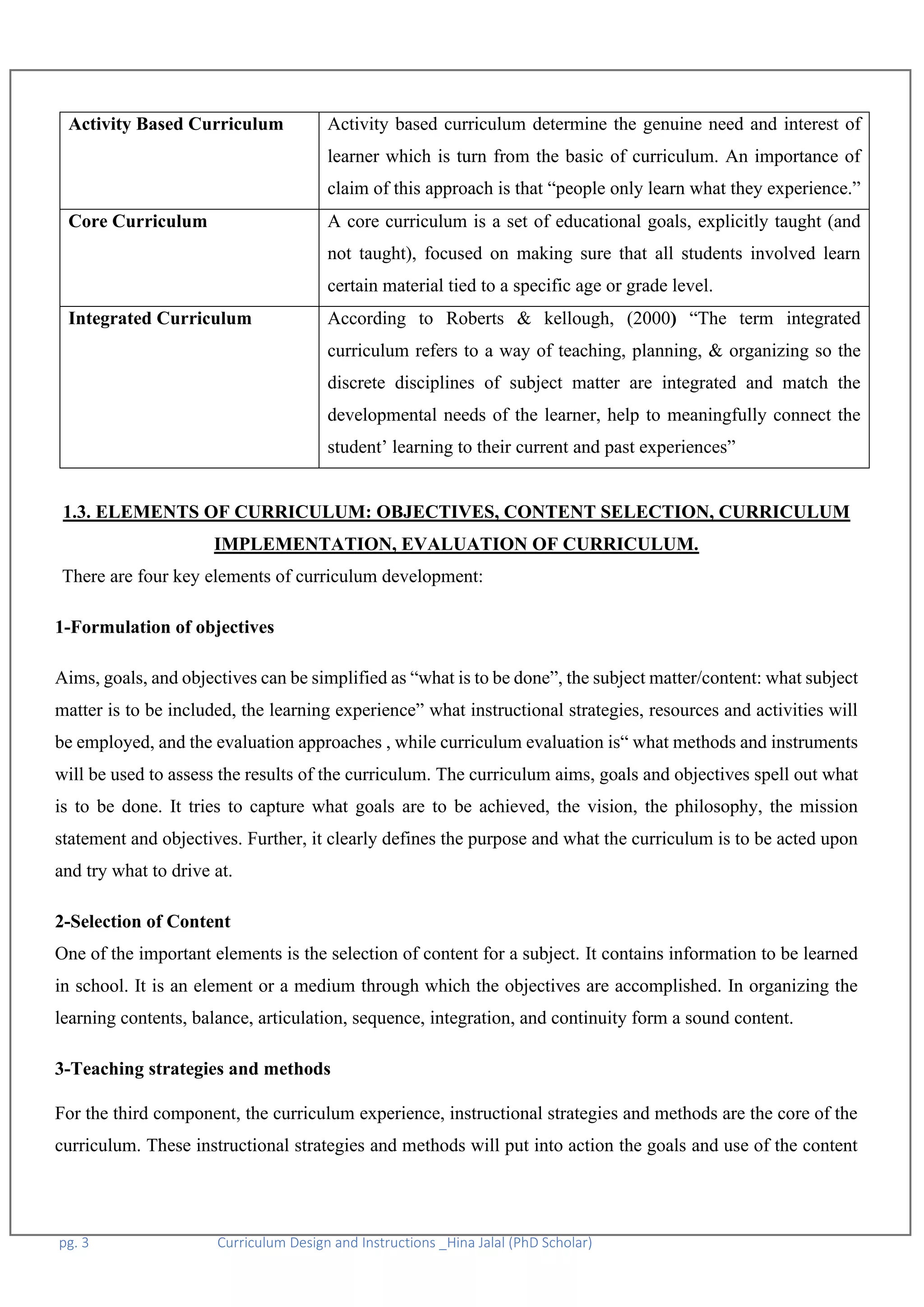 Chapter 1. Curriculum Design and Instructions | PDF
