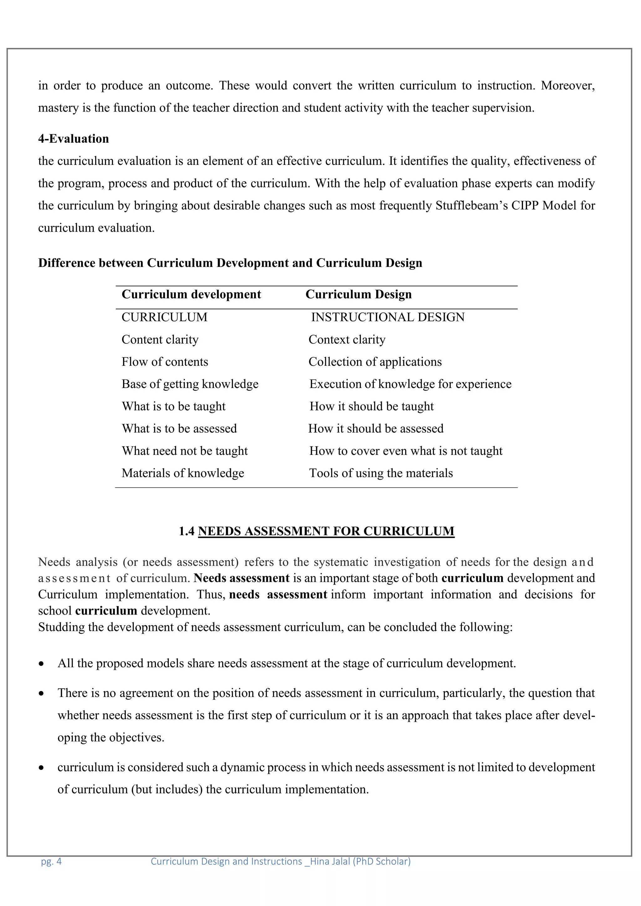 Chapter 1. Curriculum Design and Instructions | PDF