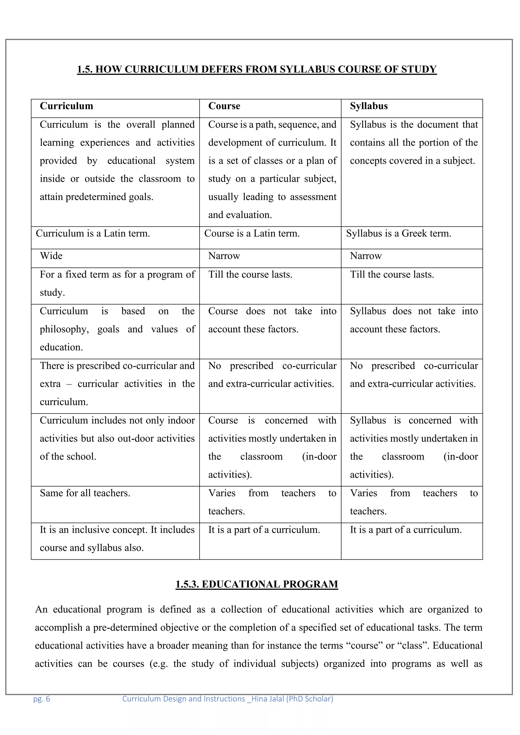 Chapter 1. Curriculum Design and Instructions | PDF
