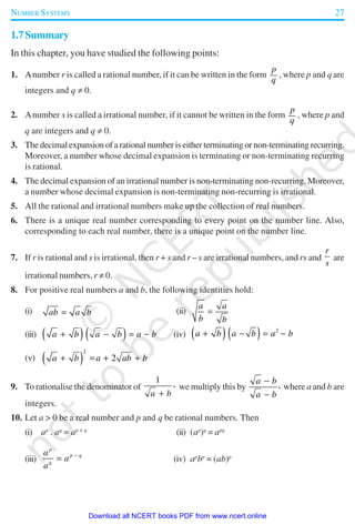 number system class 9 | PDF