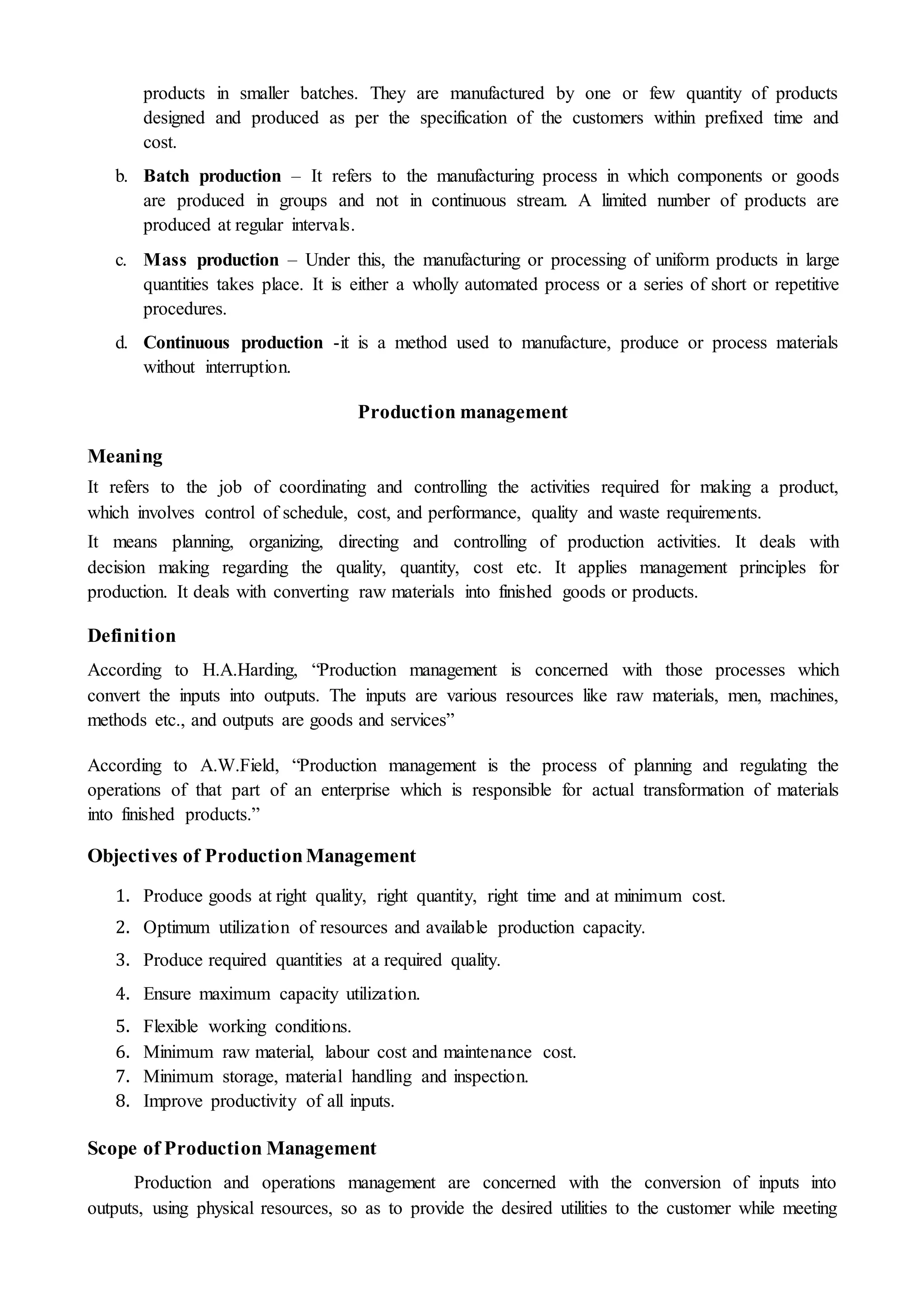 INTRODUCTION TO PRODUCTION AND OPERATIONS MANAGEMENT - Unit 1 (BBA ...