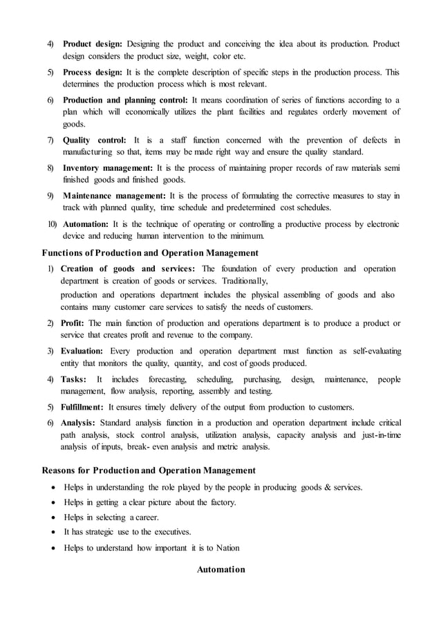 INTRODUCTION TO PRODUCTION AND OPERATIONS MANAGEMENT - Unit 1 (BBA ...