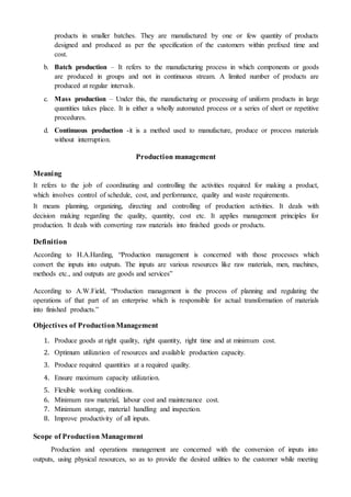 INTRODUCTION TO PRODUCTION AND OPERATIONS MANAGEMENT - Unit 1 (BBA ...