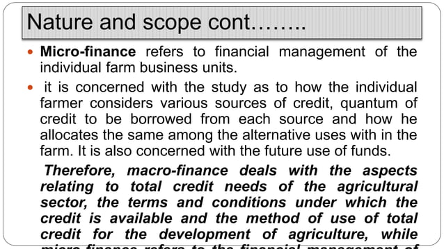 Chapter 1 Introduction, Scope and Nature of Agricultural finance | PPTX