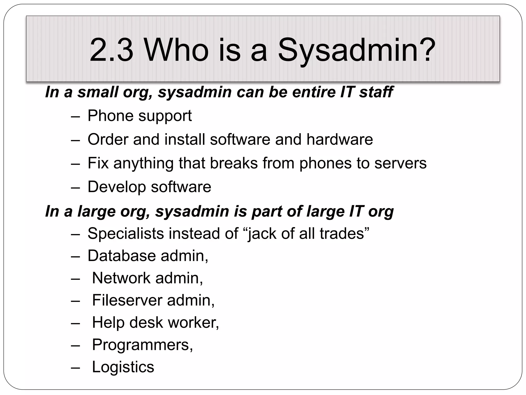 Introduction to Network and System Administration | PPTX