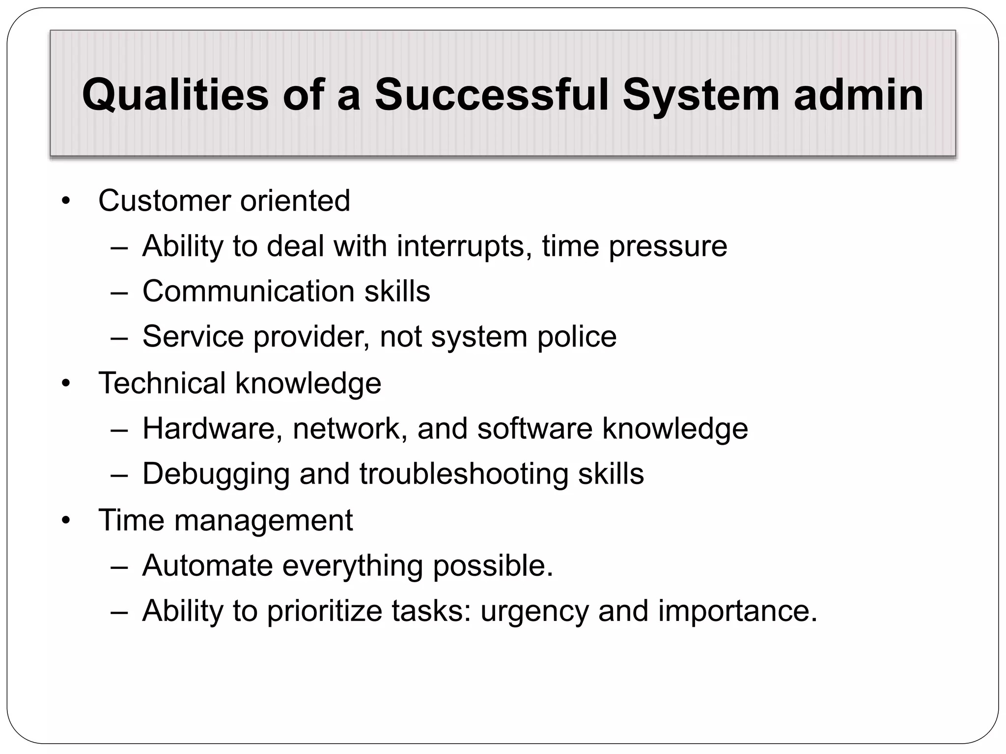 Introduction to Network and System Administration | PPTX