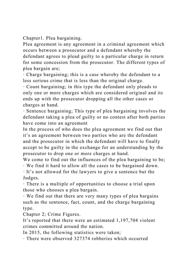Chapter1. Plea bargaining.Plea agreement is any agreement in a c.docx